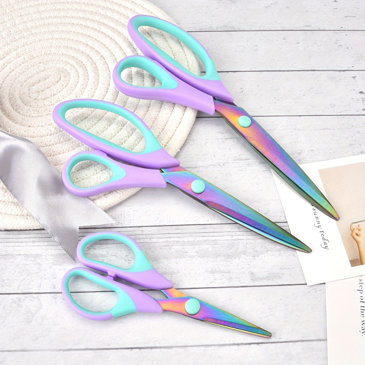 3pcs Colorful Craft Scissors Set - Sharp Titanium Blades with Soft Rub ...
